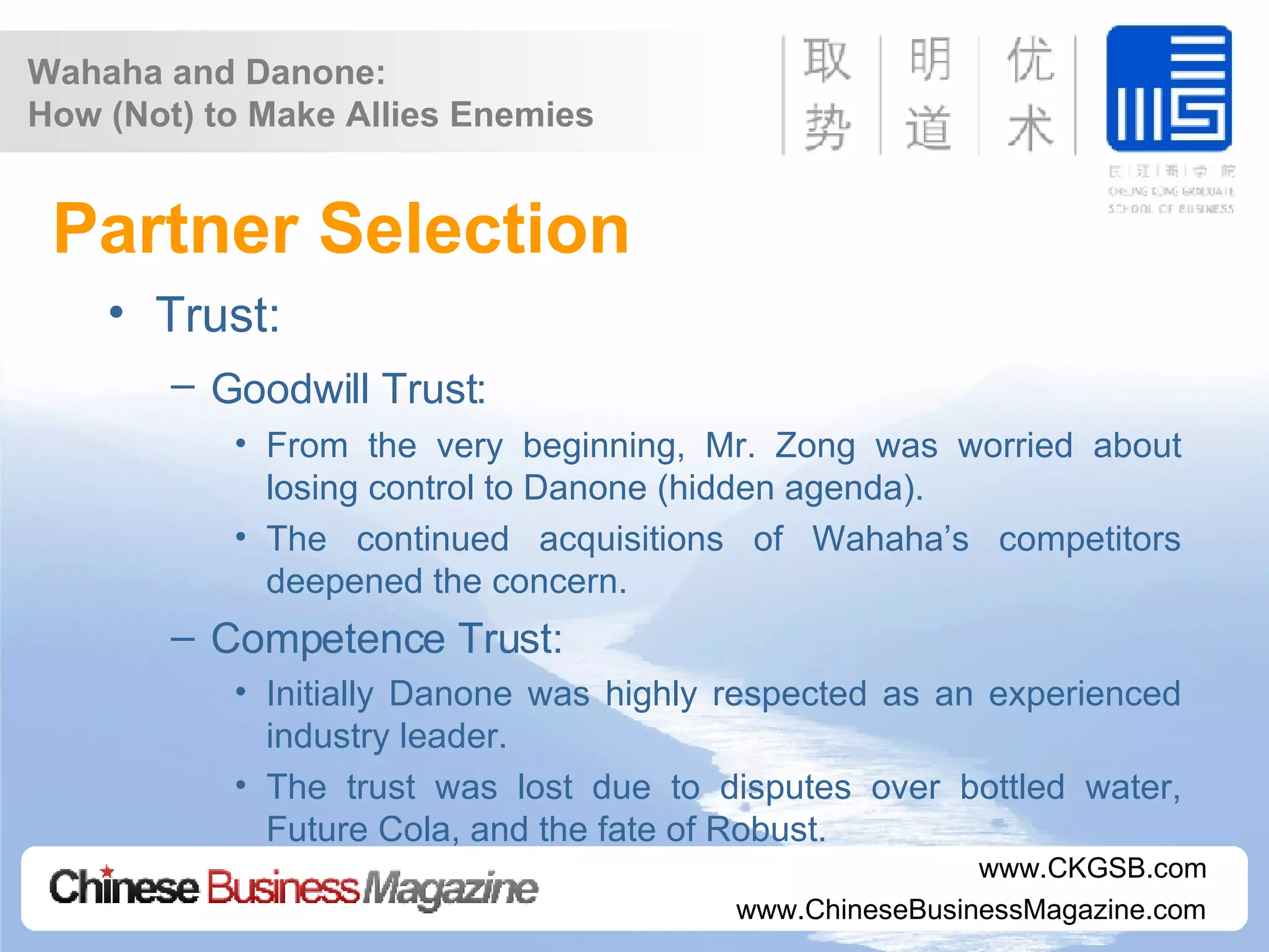CKGSB Presents... Wahaha and Danone: How (Not) to Make Allies Enemies | PPT