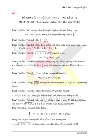 Đê thi cuối kỳ giải tích 2 | PDF