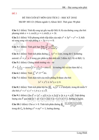 Đê thi cuối kỳ giải tích 2 | PDF