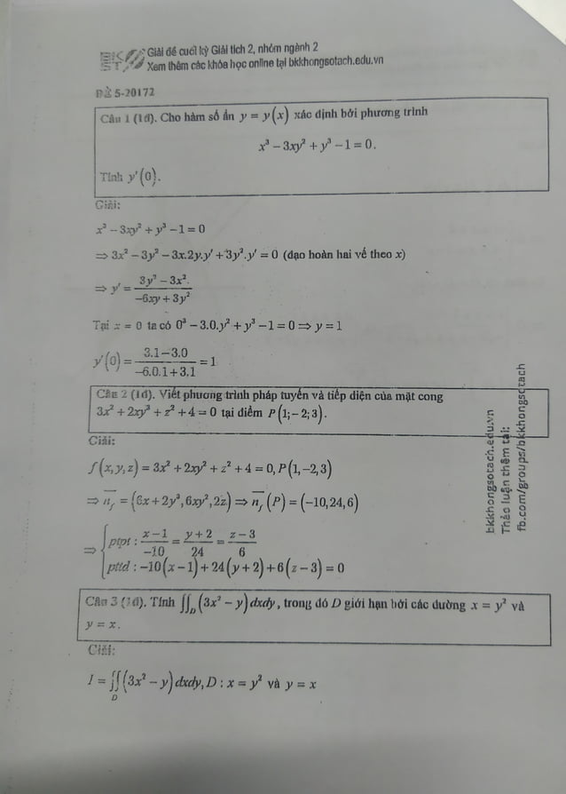 Đề thi cuối kỳ giải tích 2 HUST | PDF