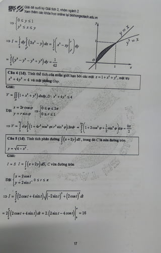 Đề thi cuối kỳ giải tích 2 HUST | PDF