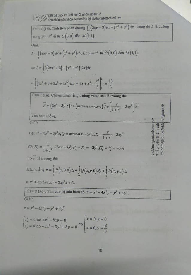 Đề thi cuối kỳ giải tích 2 HUST | PDF