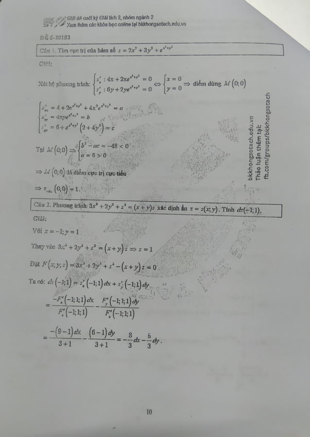 Đề thi cuối kỳ giải tích 2 HUST | PDF