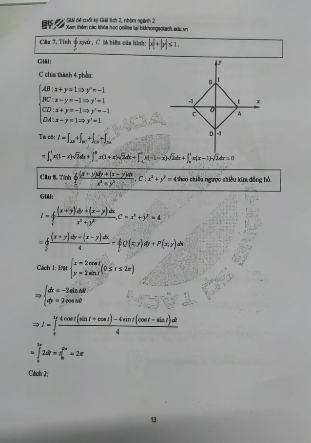 Đề thi cuối kỳ giải tích 2 HUST | PDF