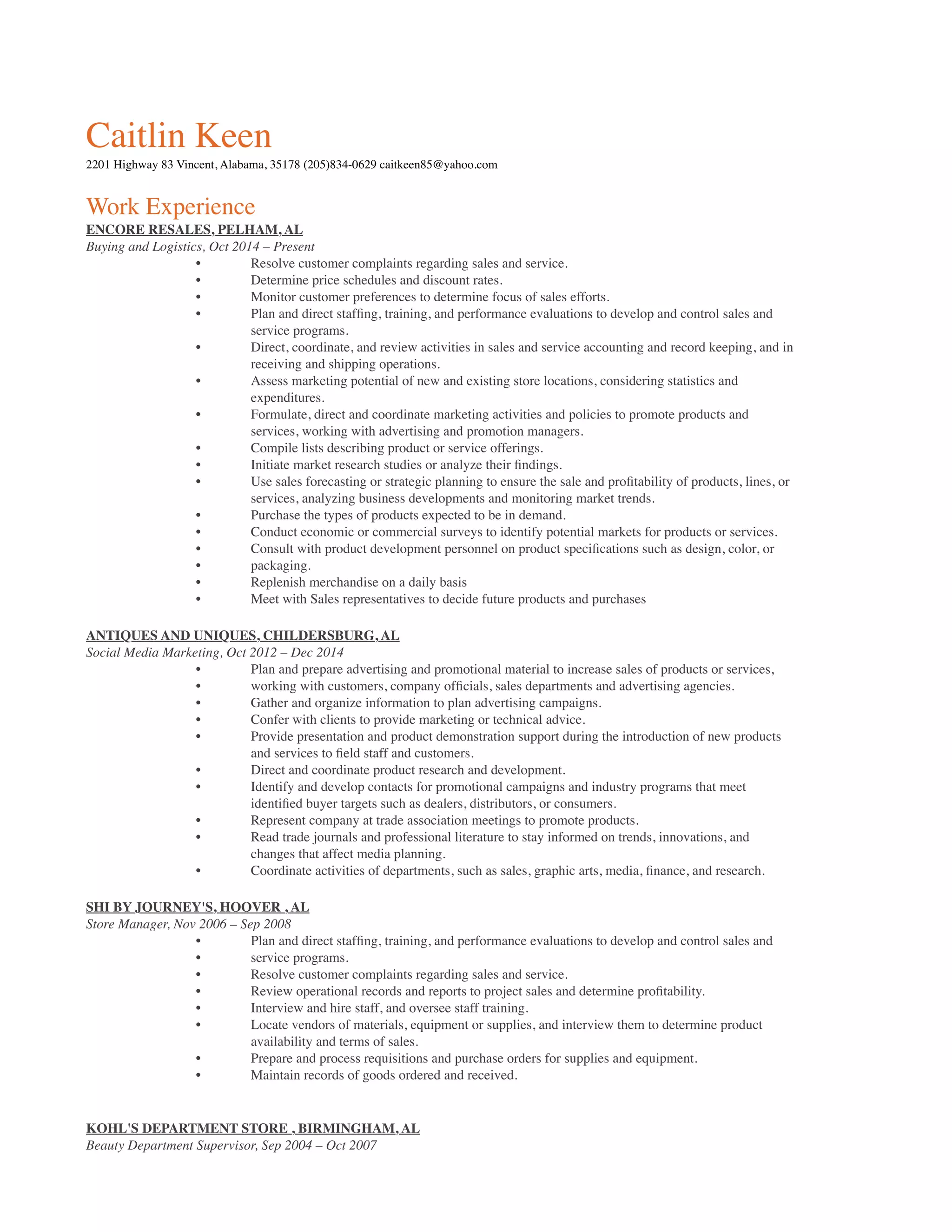 Caitlin Keen Resume | PDF