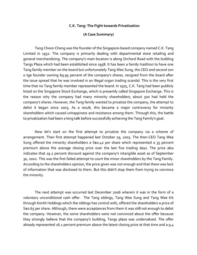 Ck tang | DOC | Mergers and Acquisitions | Business Banking & Finance