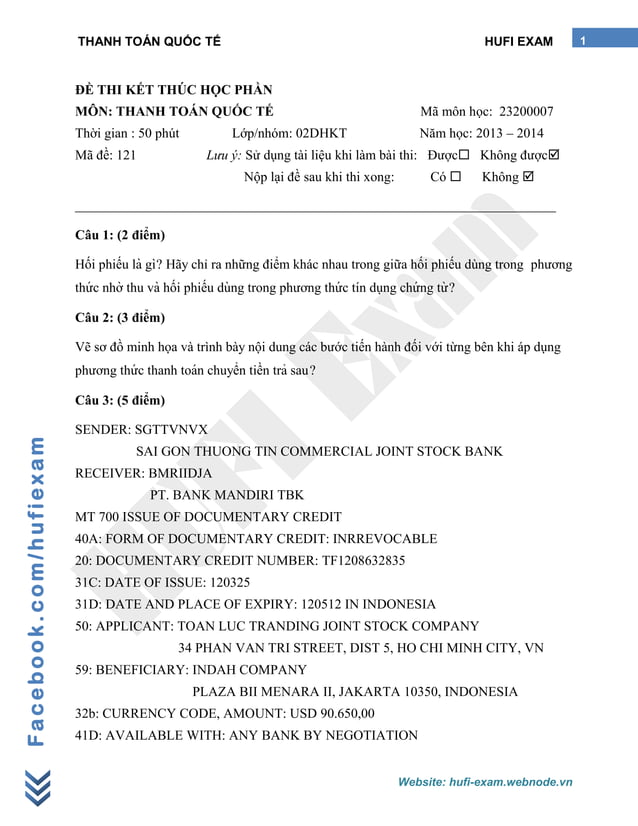[Ck] thanh toan qt_hufi_exam | PDF