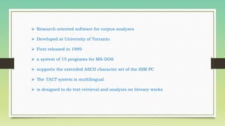 Corpus Linguistics :Analytical Tools | PPTX