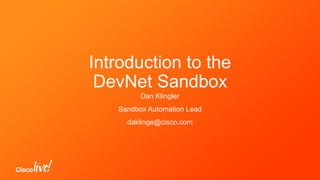 Introduction to the DevNet Sandbox | PPT