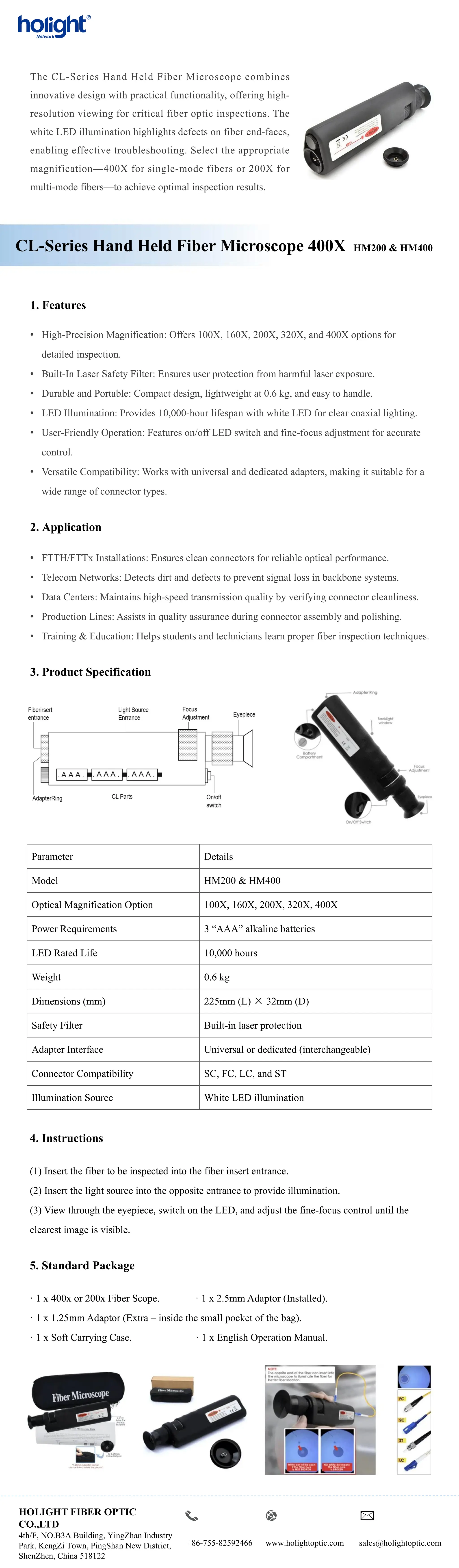 Hand Held Fiber Microscope 200X & 400X | Portable End-Face Inspection ...