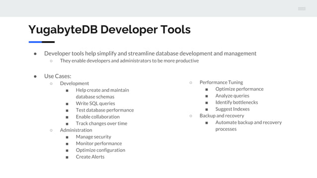 YugabyteDB Developer Tools | PPT