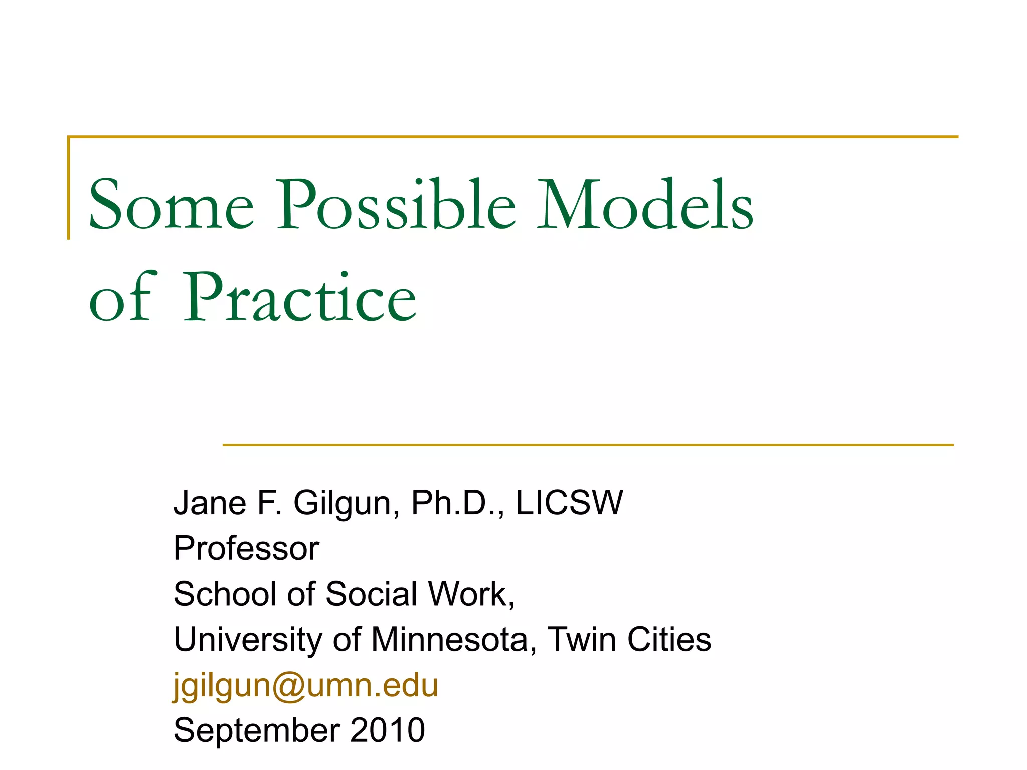 Some Social Work Models of Practice | PPT