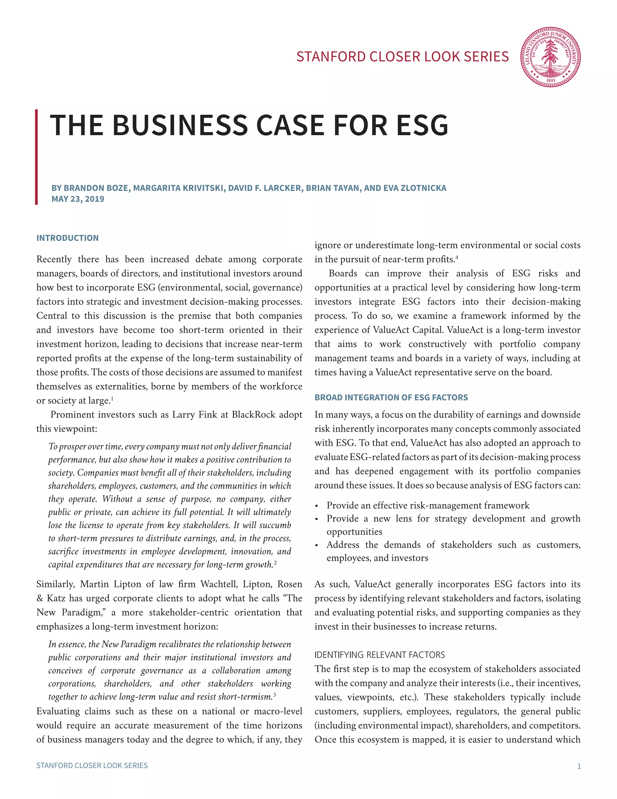 The Business Case for ESG | PDF