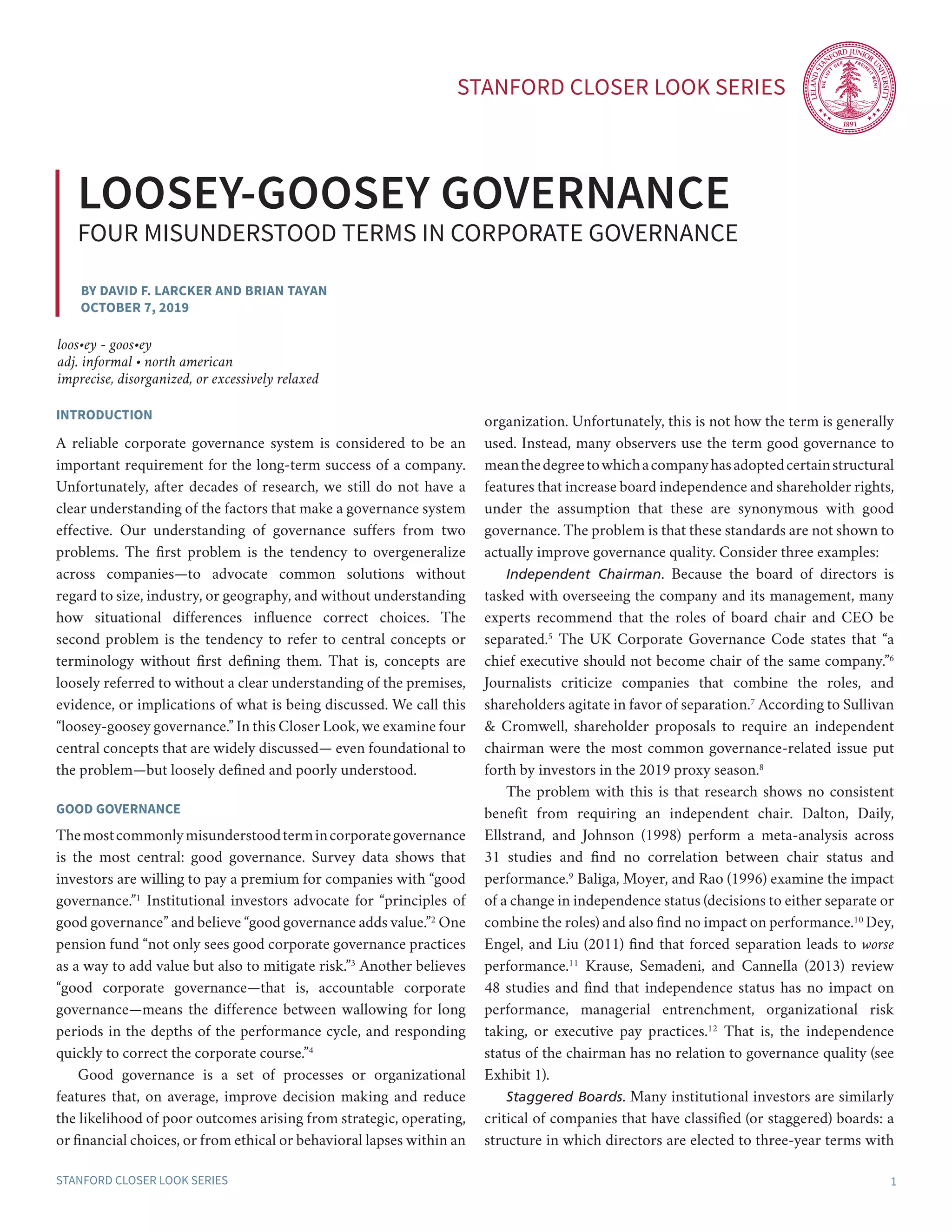 Loosey-Goosey Governance Four: Misunderstood Terms in Corporate ...