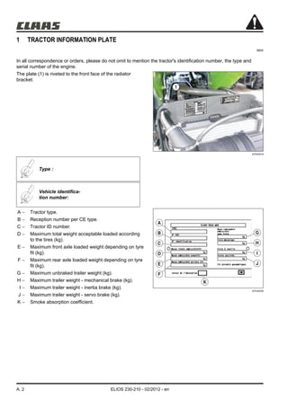 Claas Elios 230 220 210 tractor operator manual | PDF