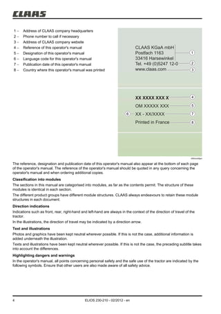 Claas Elios 230 220 210 tractor operator manual | PDF