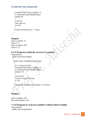 C# Lab Programs.pdf | Programming Languages | Computing
