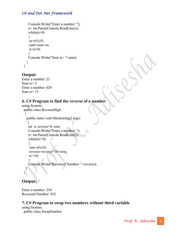 C# Lab Programs.pdf | Programming Languages | Computing