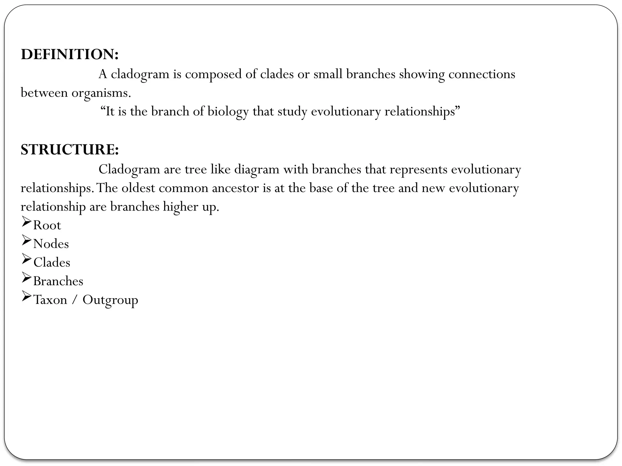 CLADOGRAM TAXONOMY................................pptx