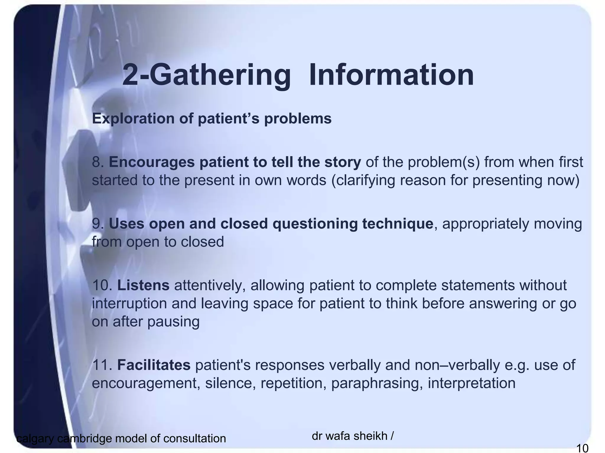 Calgary Cambridge model of consultation | PPT