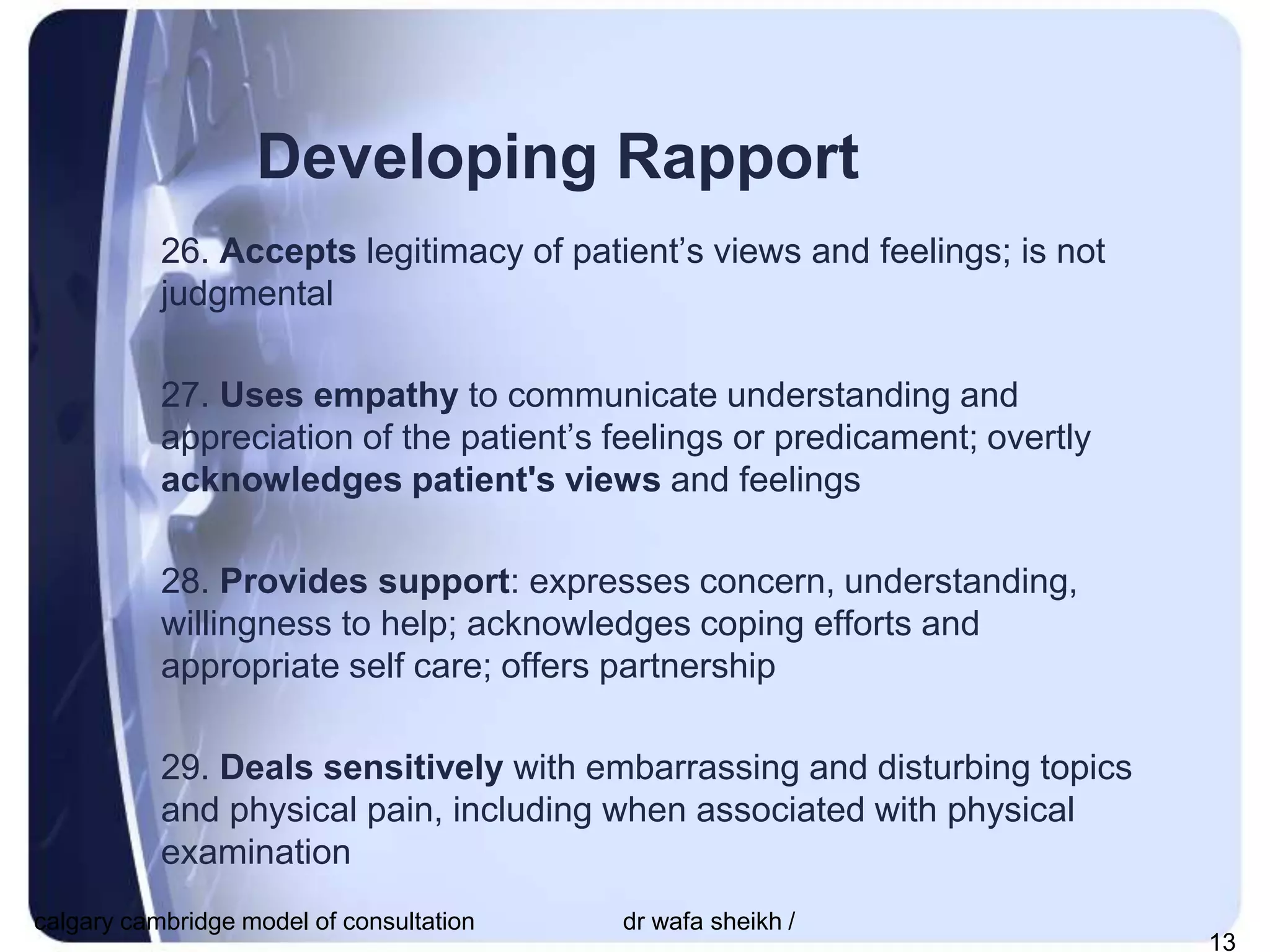 Calgary Cambridge model of consultation | PPT