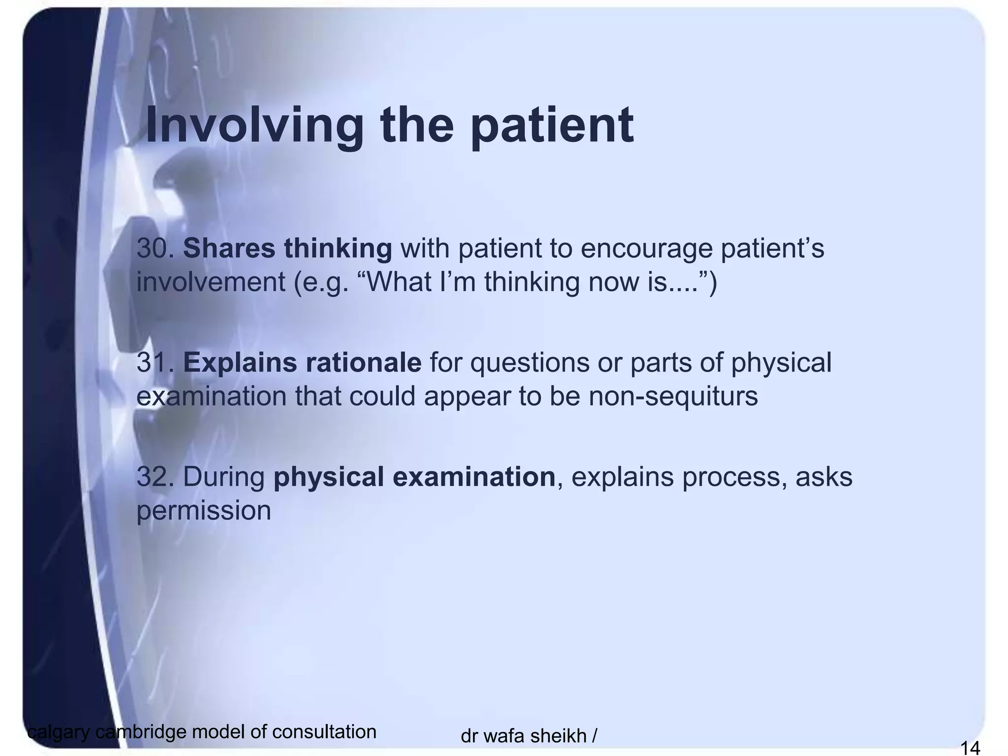 Calgary Cambridge model of consultation | PPT
