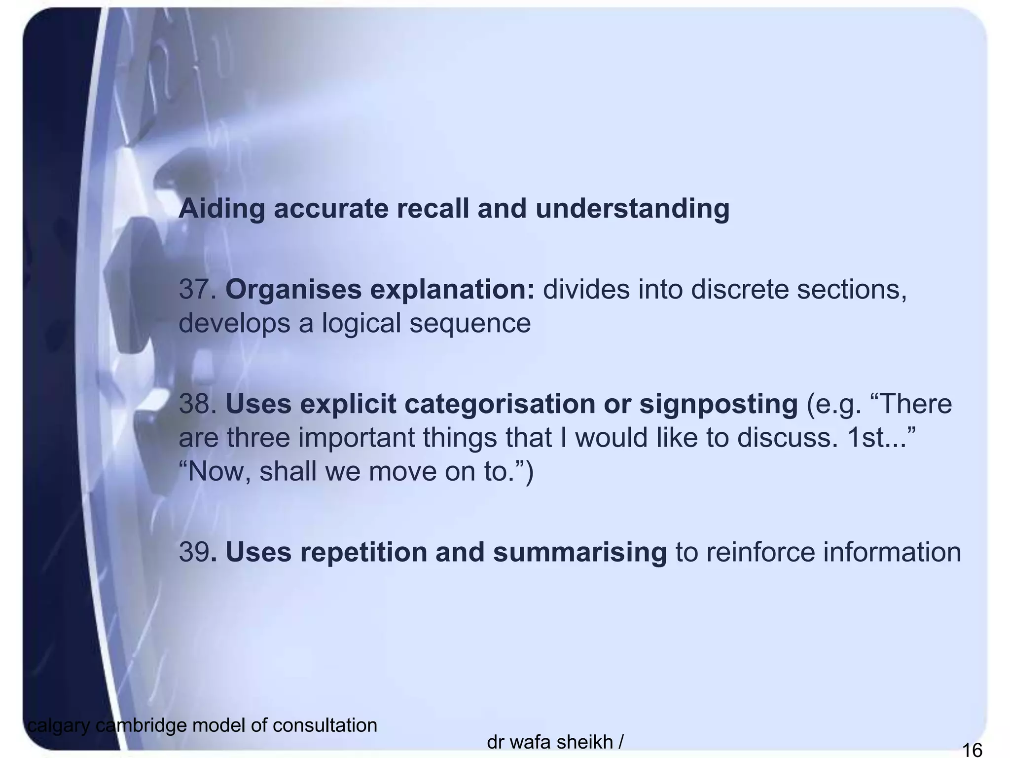 Calgary Cambridge model of consultation | PPT