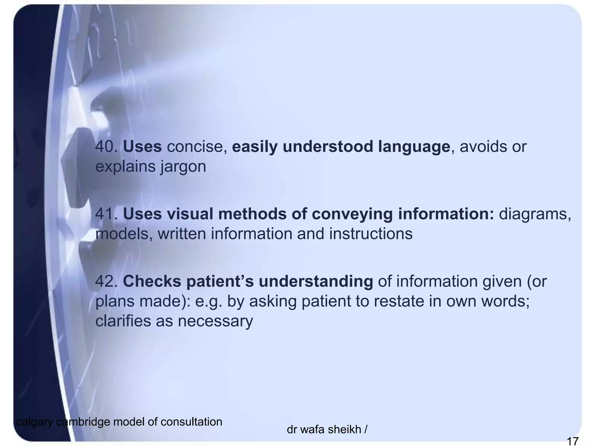 Calgary Cambridge model of consultation | PPT