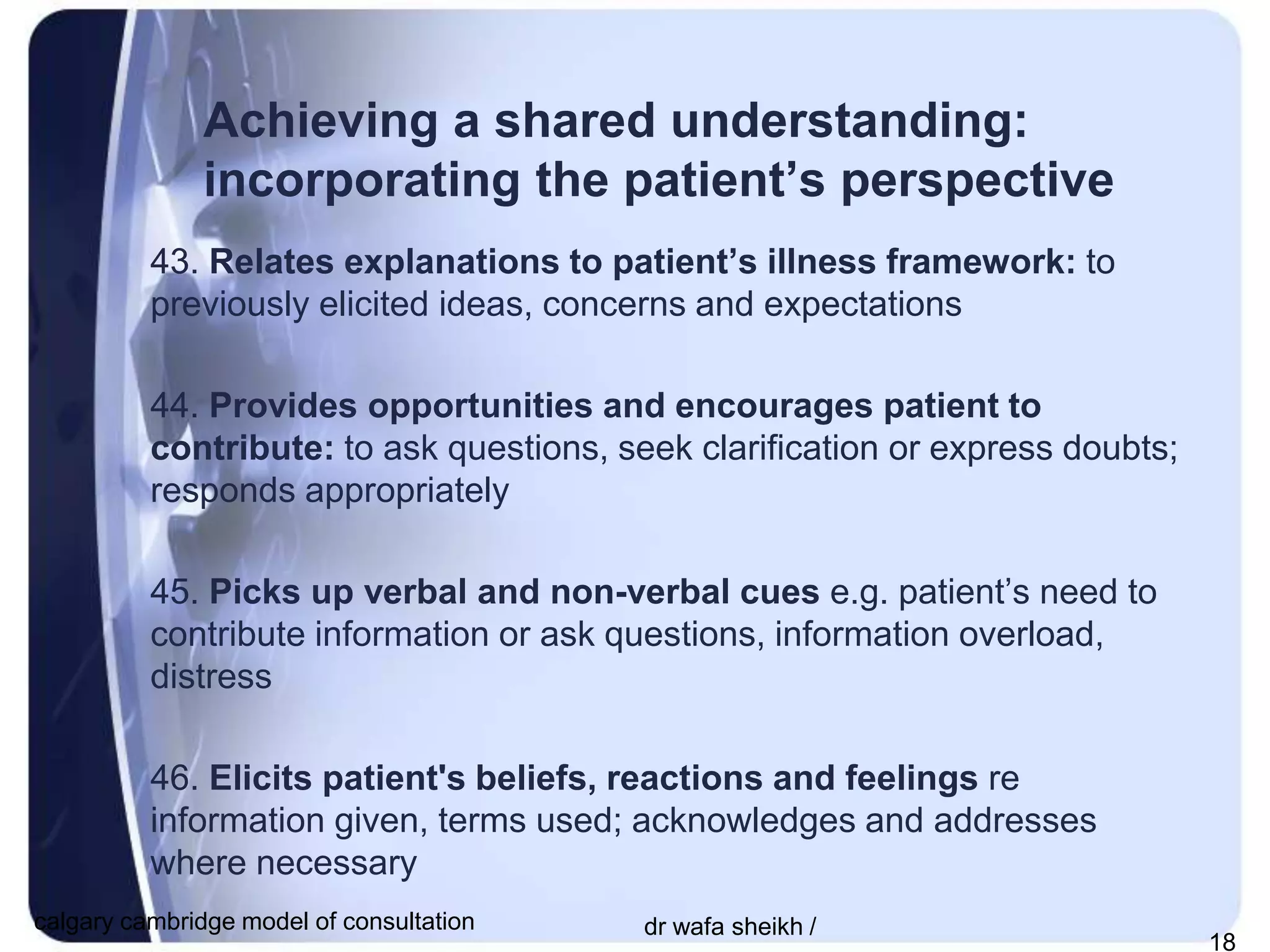 Calgary Cambridge model of consultation | PPT