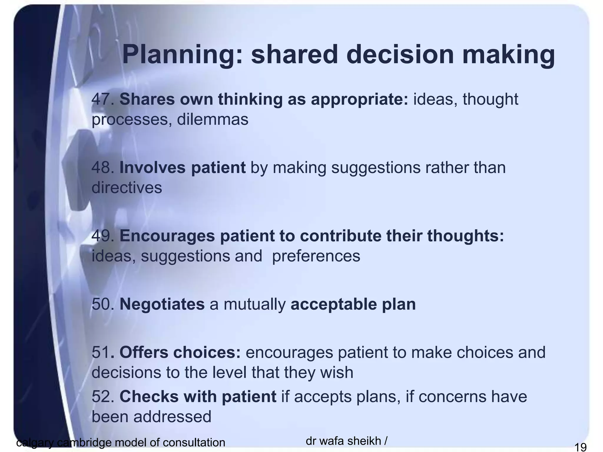Calgary Cambridge model of consultation | PPT