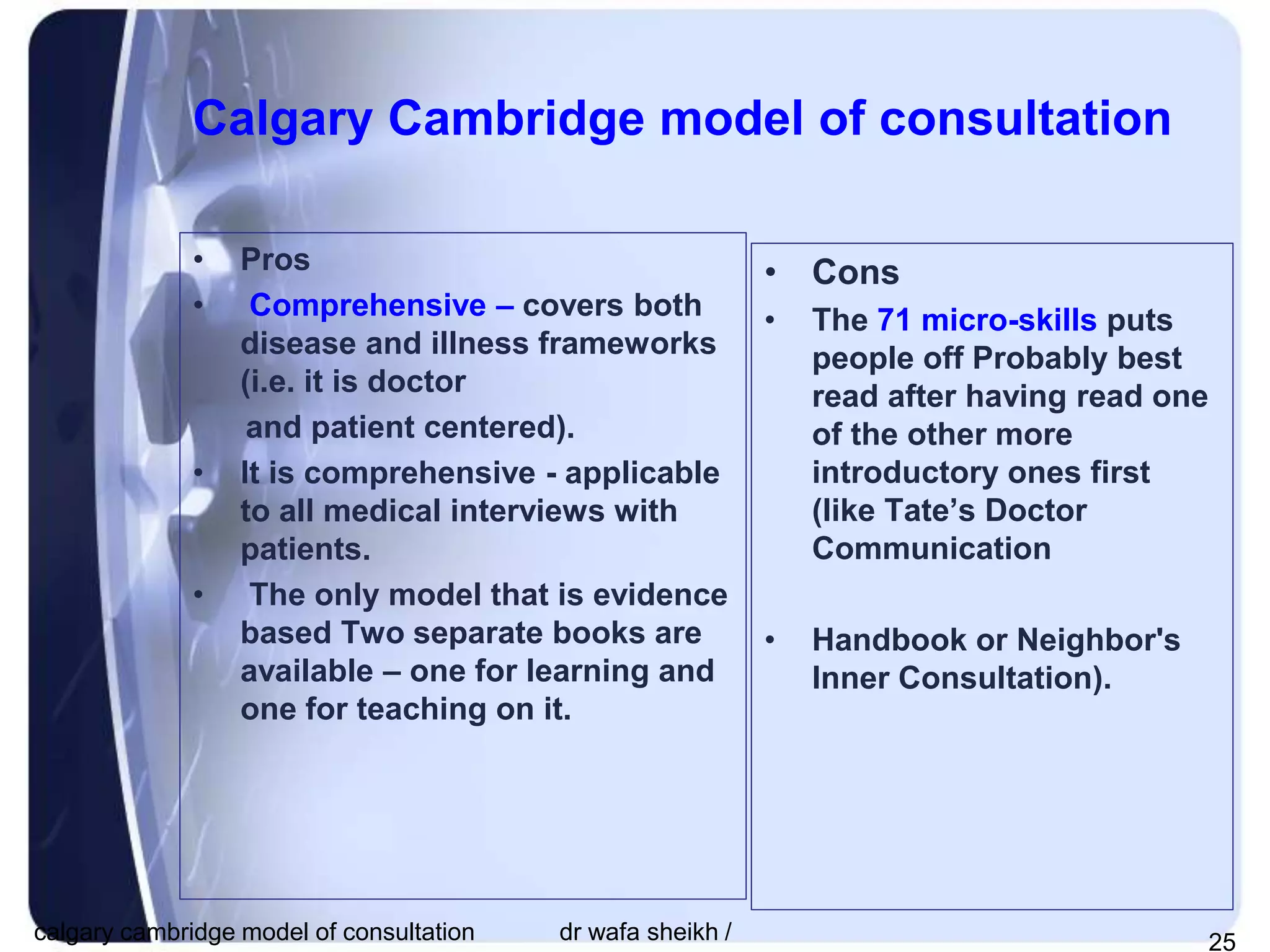 Calgary Cambridge model of consultation | PPT
