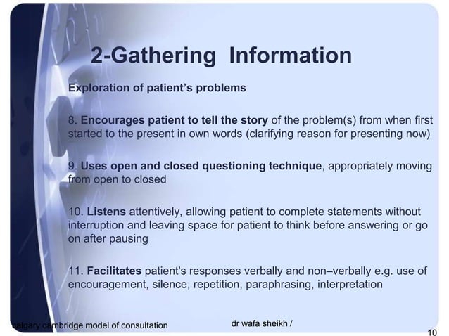 Calgary Cambridge model of consultation | PPT | Medical Health