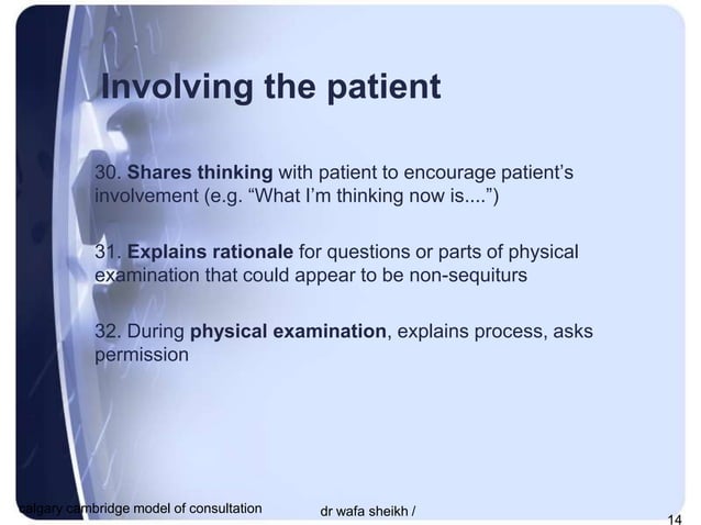 Calgary Cambridge model of consultation | PPT | Medical Health
