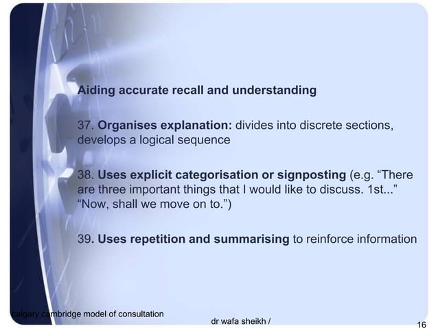 Calgary Cambridge model of consultation | PPT | Medical Health