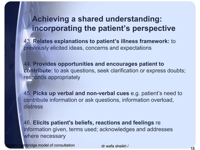 Calgary Cambridge model of consultation | PPT | Medical Health