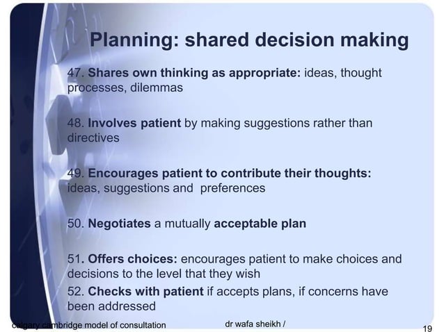 Calgary Cambridge model of consultation | PPT | Medical Health