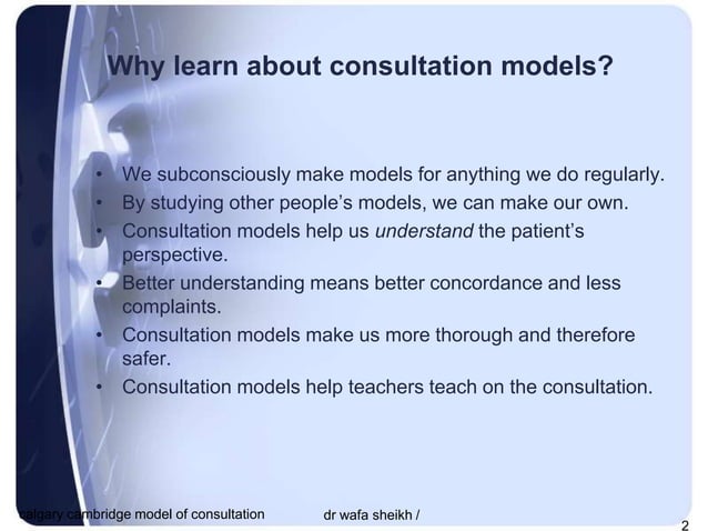Calgary Cambridge model of consultation | PPT | Medical Health