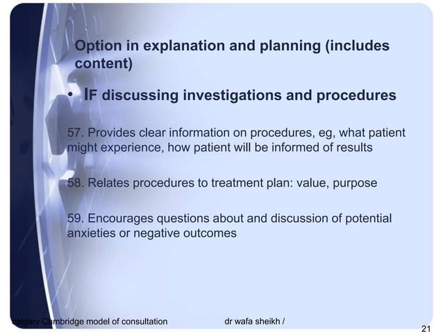 Calgary Cambridge model of consultation | PPT | Medical Health