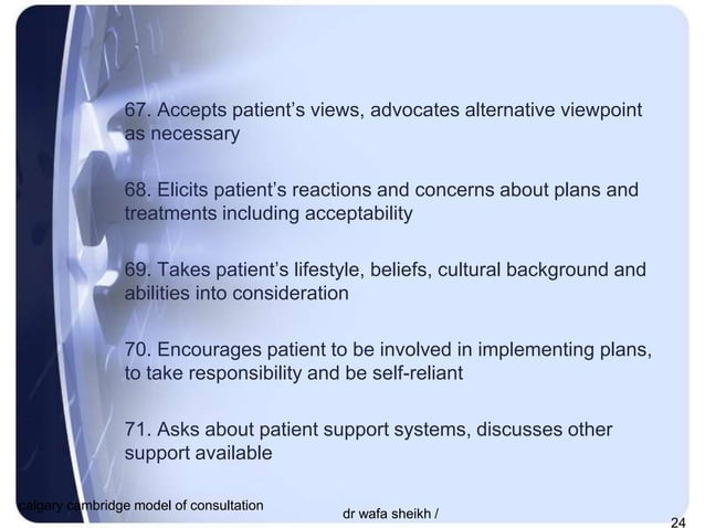 Calgary Cambridge model of consultation | PPT | Medical Health
