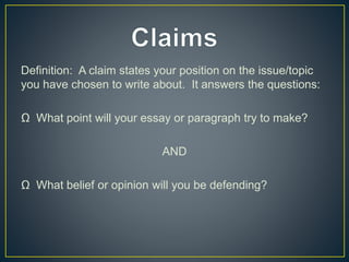 Claim-Evidence-Warrant - A lesson in high school ENGLISH | PPTX