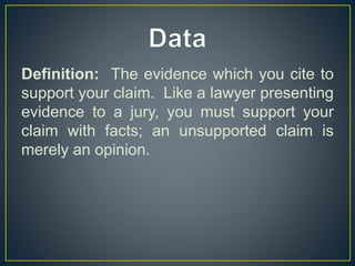 Claim-Evidence-Warrant - A lesson in high school ENGLISH | PPTX