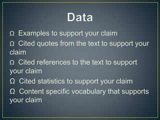 Claim-Evidence-Warrant - A lesson in high school ENGLISH | PPTX