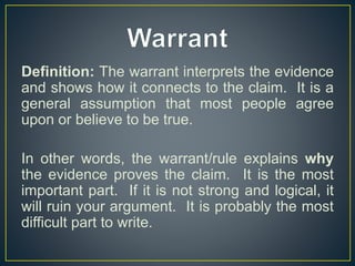 Claim-Evidence-Warrant - A lesson in high school ENGLISH | PPTX