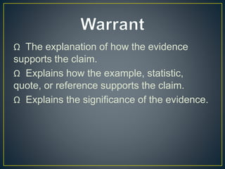 Claim-Evidence-Warrant - A lesson in high school ENGLISH | PPTX