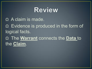 Claim-Evidence-Warrant - A lesson in high school ENGLISH | PPTX