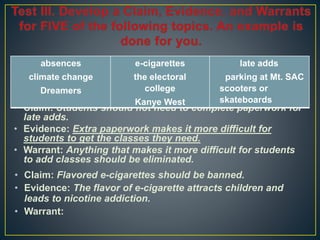 Claim-Evidence-Warrant - A lesson in high school ENGLISH | PPTX