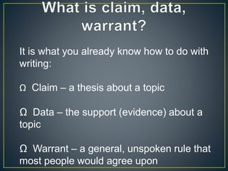 Claim-Evidence-Warrant - A lesson in high school ENGLISH | PPTX