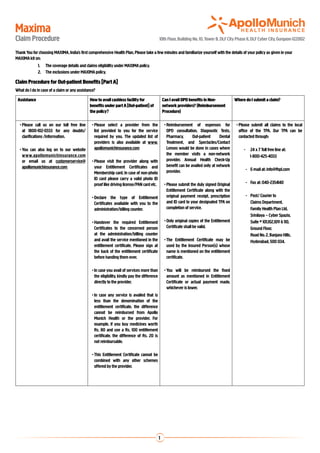 Apollo Munich Maxima Claim Procedure | PDF