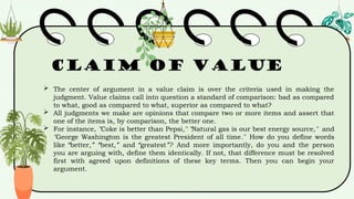 Claim of fact, policy and value for grade 1o English subject | PPTX