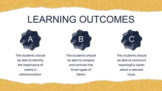 Types of Claim: Claim of Fact, Value, and Policy | PPTX